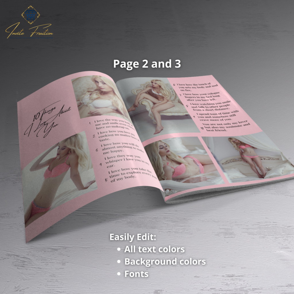 Bold And Steamy Diy Boudoir Magazine 8 Pages Fully Editable 5883